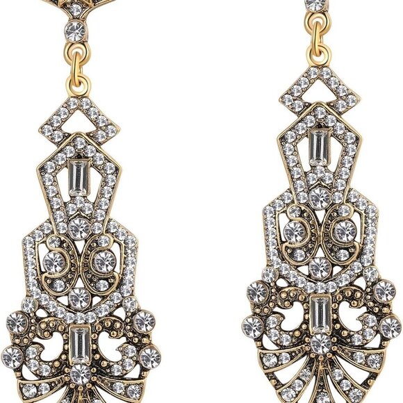 Jewelry | 192s Flapper Earrings Rhinestone Art Deco Dangle Roaring 20s ...